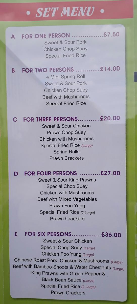 Menu at Mandarin House fast food, Saxmundham