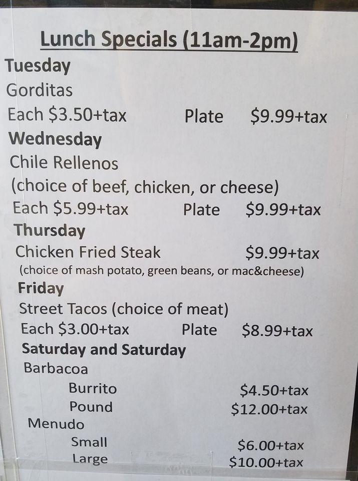Menu at Nena's Place restaurant, Olton