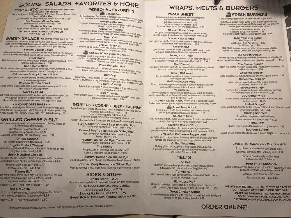 Menu at NYPD restaurant, Rocky Hill