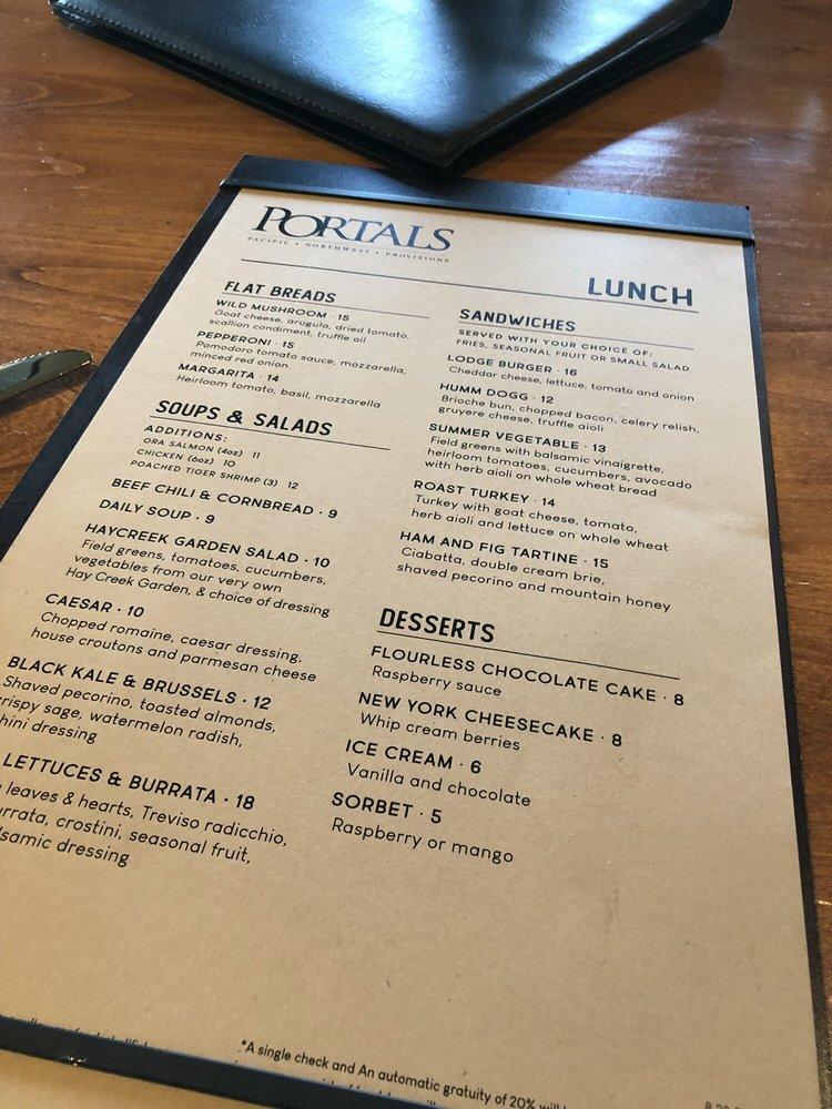 Menu at Portals Restaurant at Suncadia Resort, Roslyn, Suncadia Trail