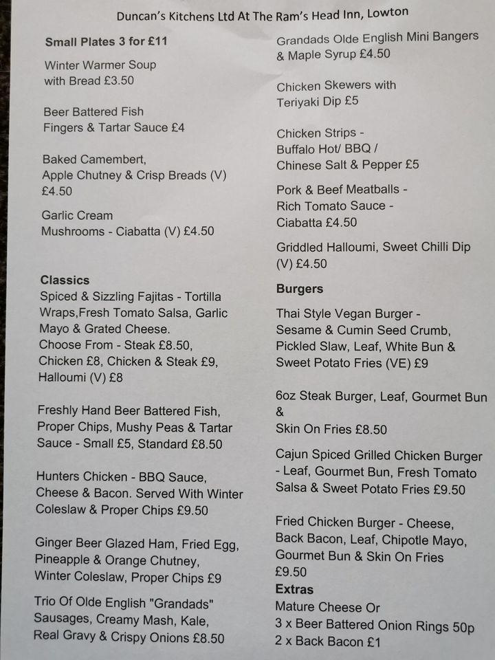 Menu at The Rams Head pub & bar, Warrington, 429 Slag Ln