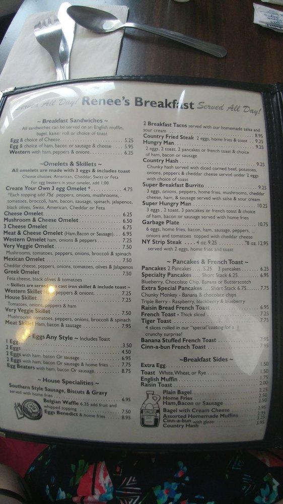 Menu at Renee's Diner cafe, North Adams