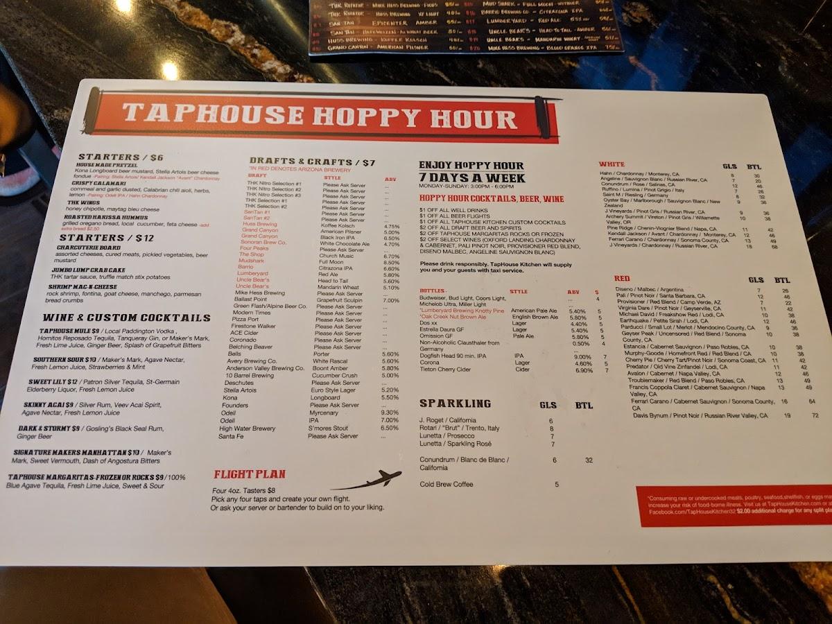 Menu at TapHouse Kitchen pub & bar, Phoenix, E Shea Blvd