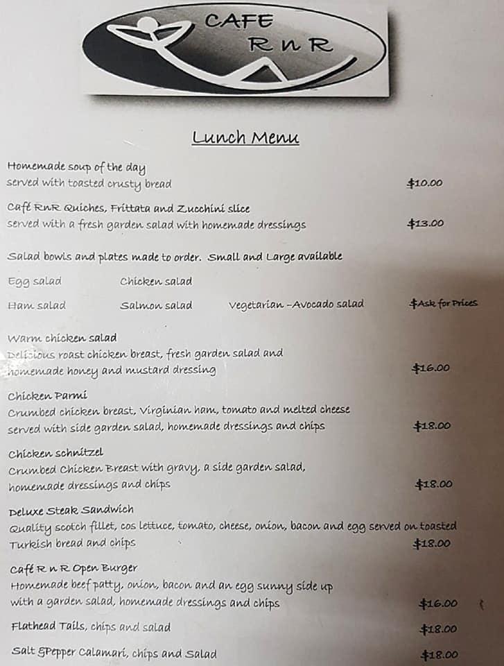 Menu at Cafe R n R, Belmont