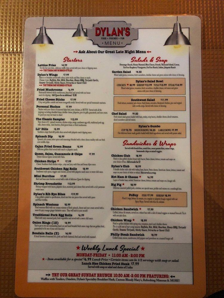 Menu at Dylan's Bar and Grill, Port Arthur, 9th Ave