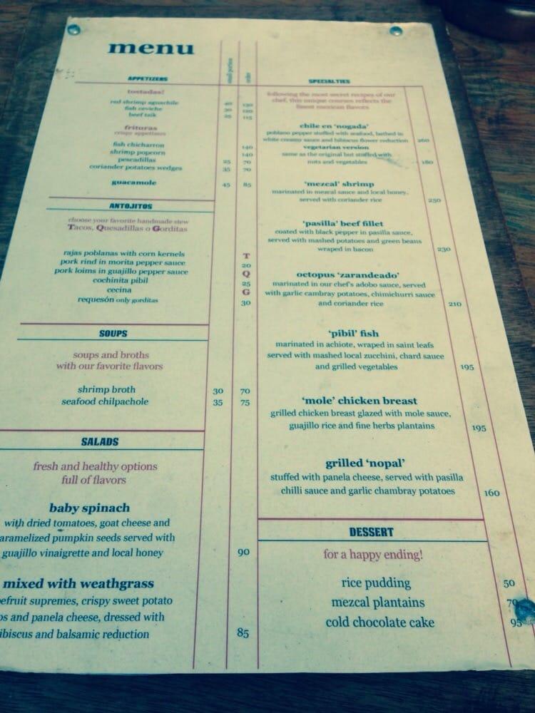 Menu at Encanto Cantina restaurant, Tulum