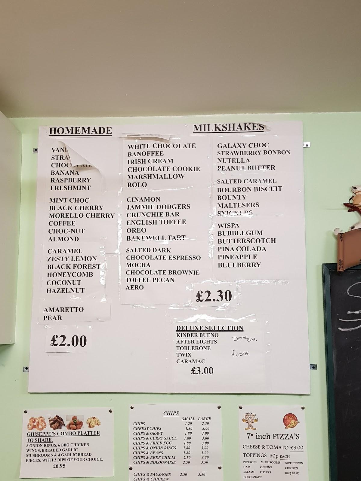 Menu at Giuseppe's fast food, Rushden