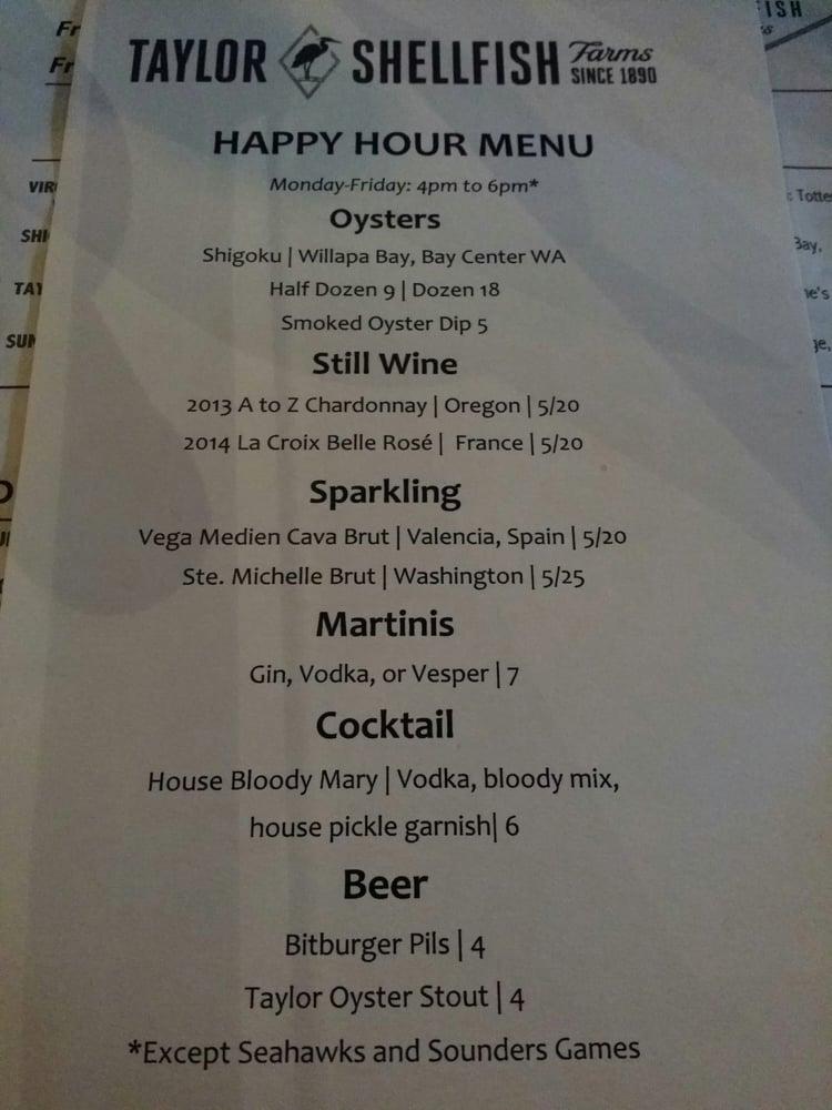 Menu at Taylor Shellfish Oyster Bar, Seattle, 410 Occidental Ave S