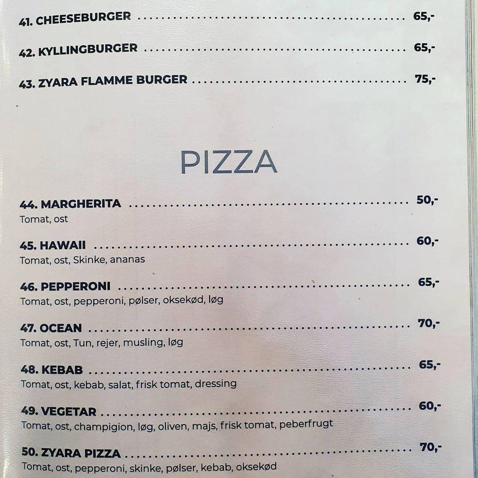 Menu at ZYARA RESTAURANT, Aarhus