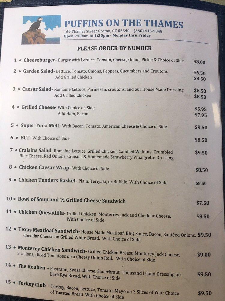 Menu at Puffins Restaurant, Groton