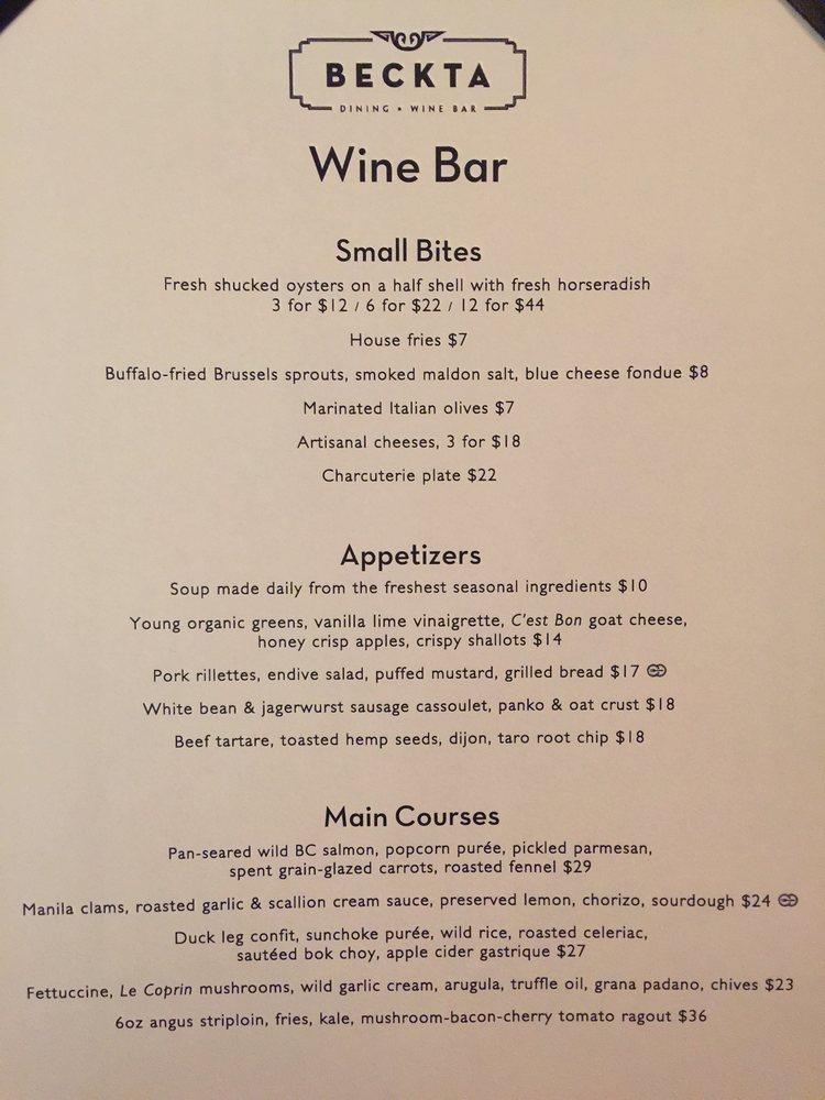 Menu at Beckta Dining & Wine pub & bar, Ottawa