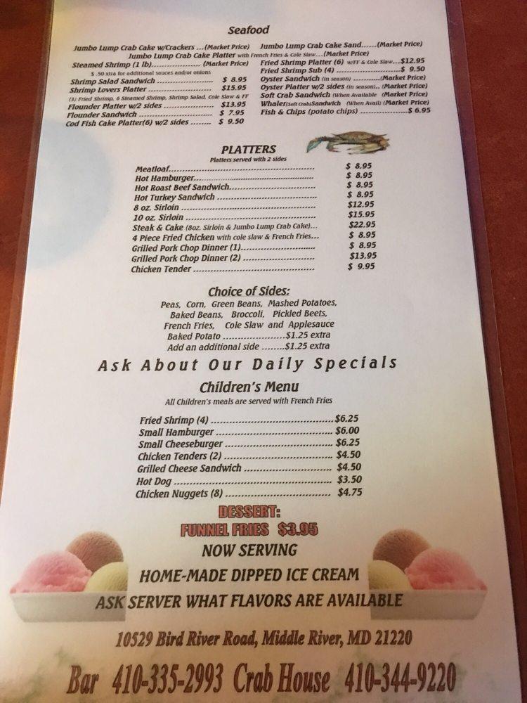 Menu at Bird River Inn pub & bar, Middle River