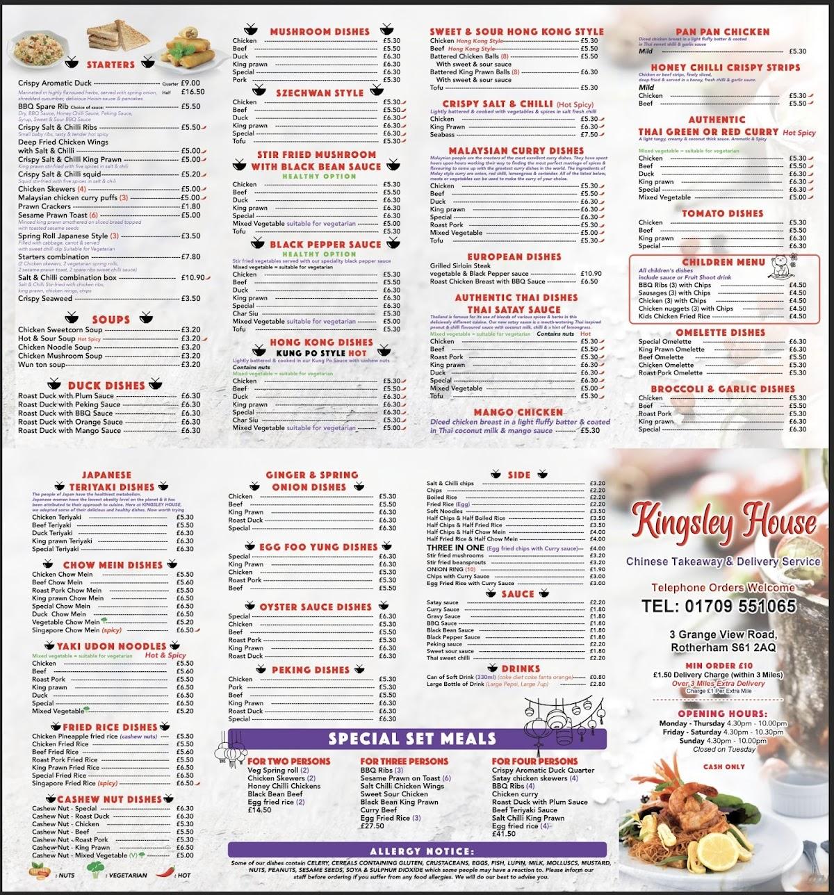 Menu at Kingsley House cafe, Rotherham