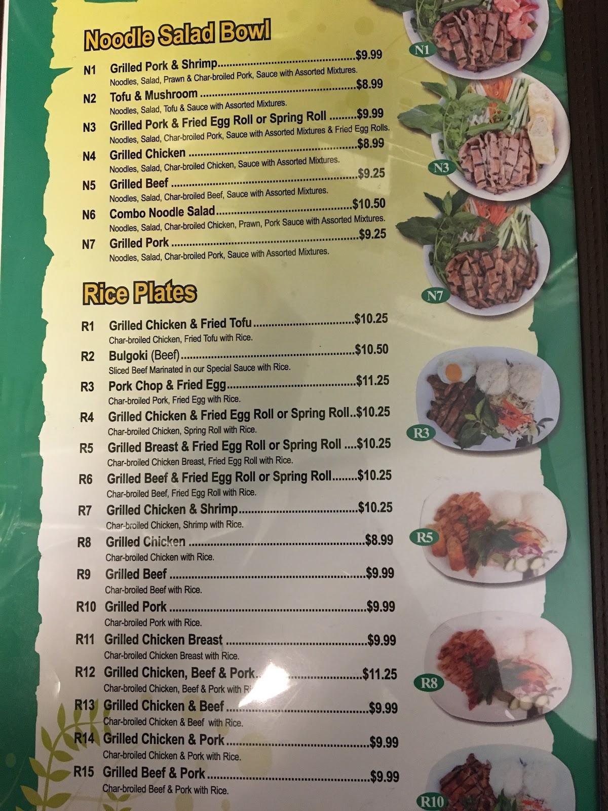 Menu at Pho Ever Vietnamese Cuisine restaurant, Longview