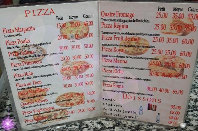 Menu at Pizza Bella Roma pizzeria, Temara