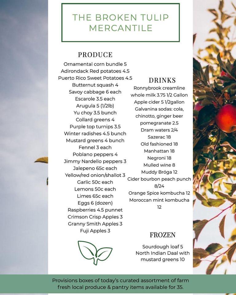 Menu at The Broken Tulip restaurant, Richmond