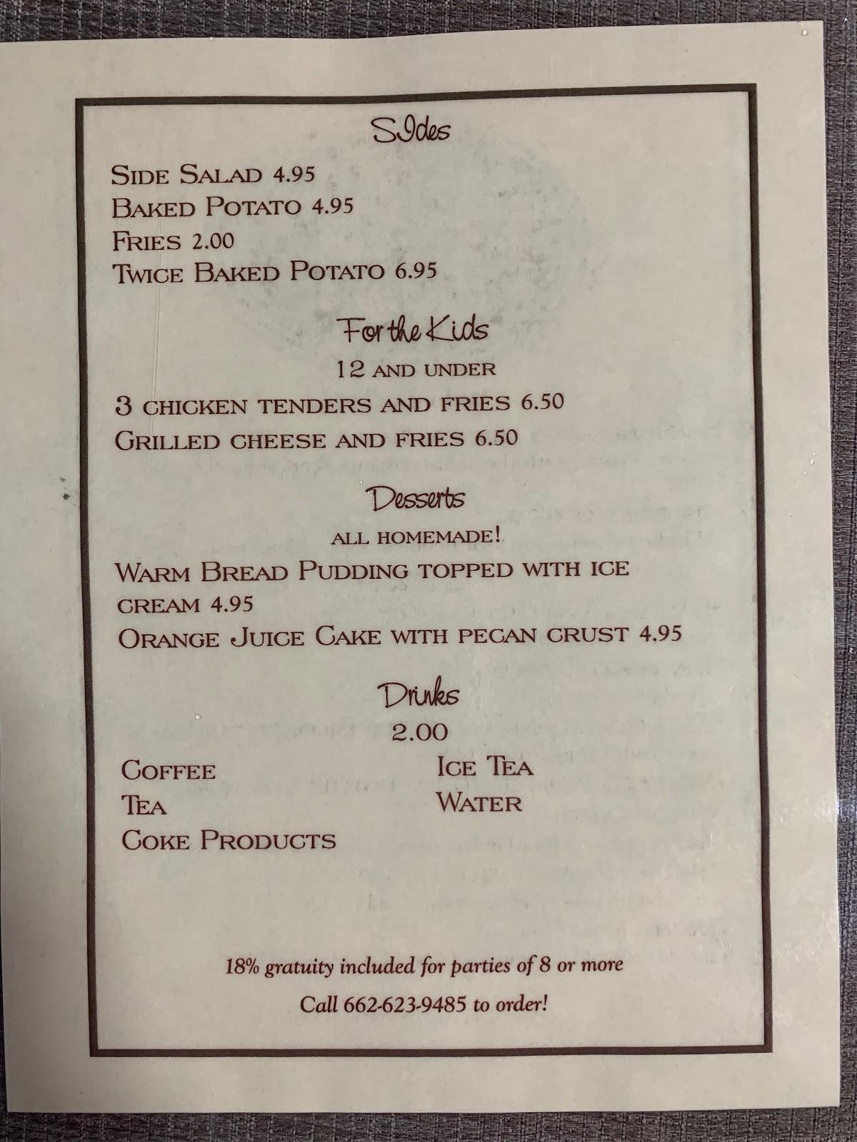 Menu at The Enid Depot steakhouse, USA