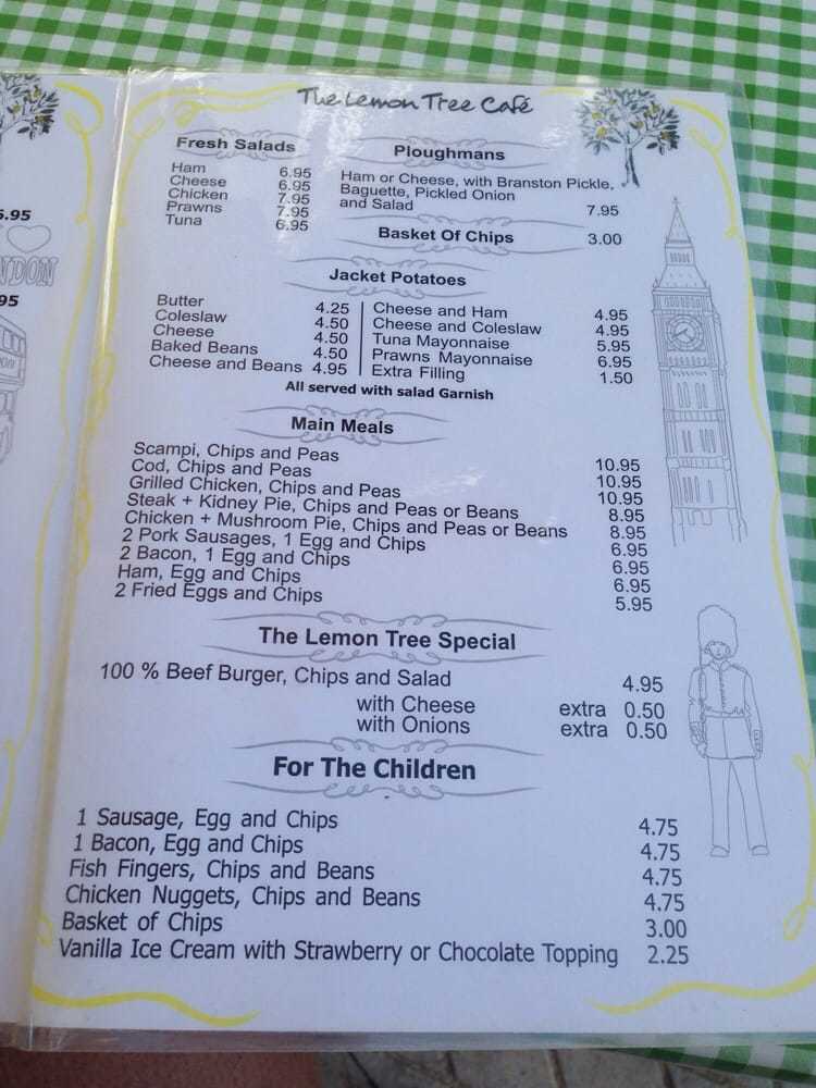 Menu at The Lemon Tree pub & bar, Mijas