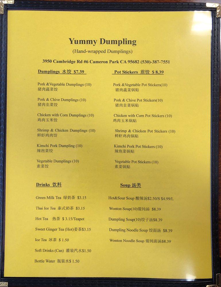 Menu at Yummy Dumplings restaurant, Cameron Park