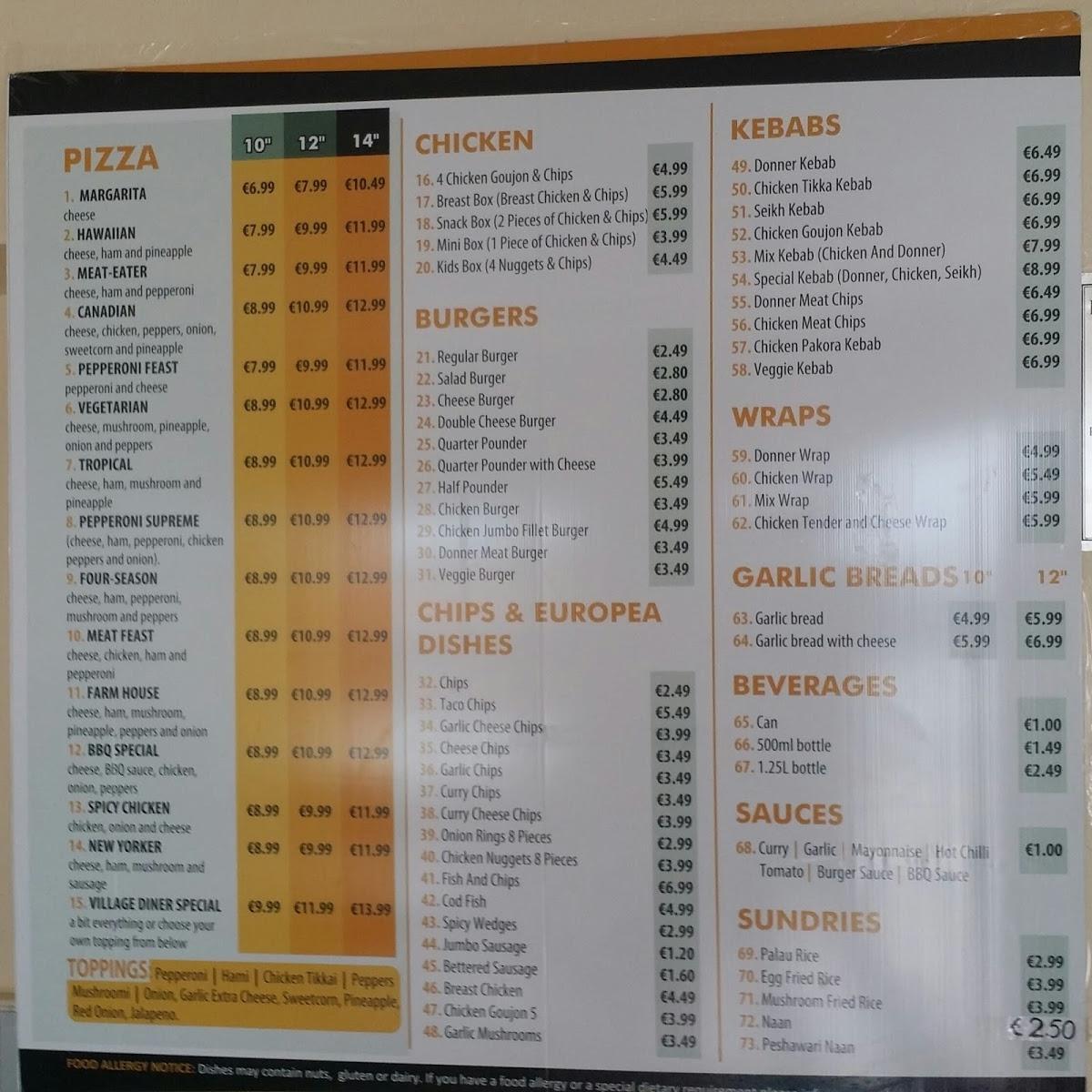 Menu at Fethard takeaway, Ireland, John's Hill House
