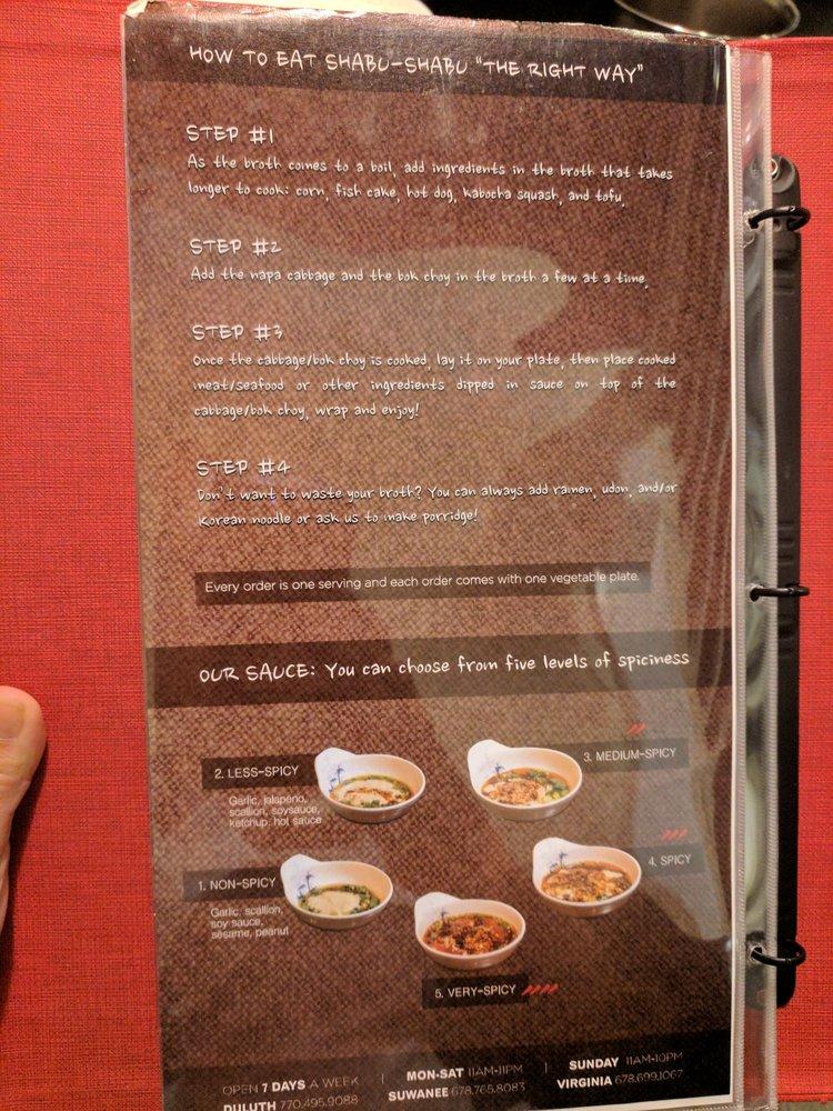 Menu at Gom Shabu Shabu restaurant, Suwanee