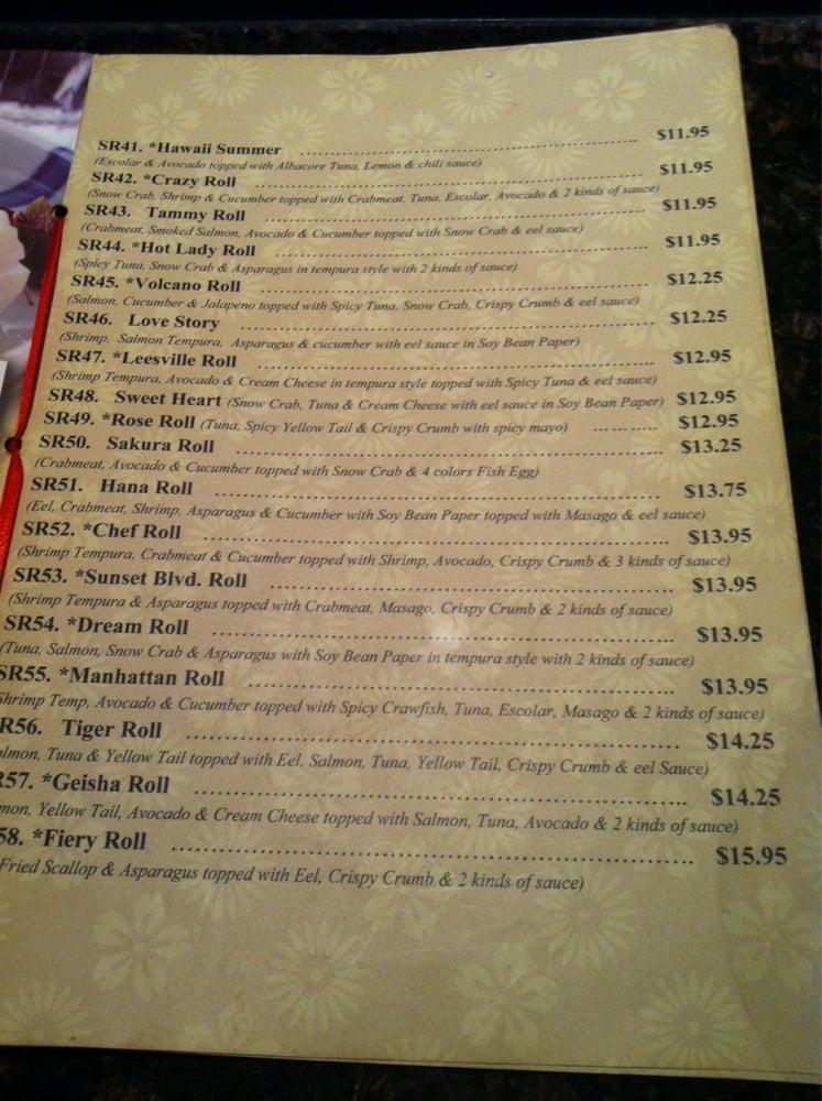 Menu at Hana Leesville restaurant, Leesville, S 5th St