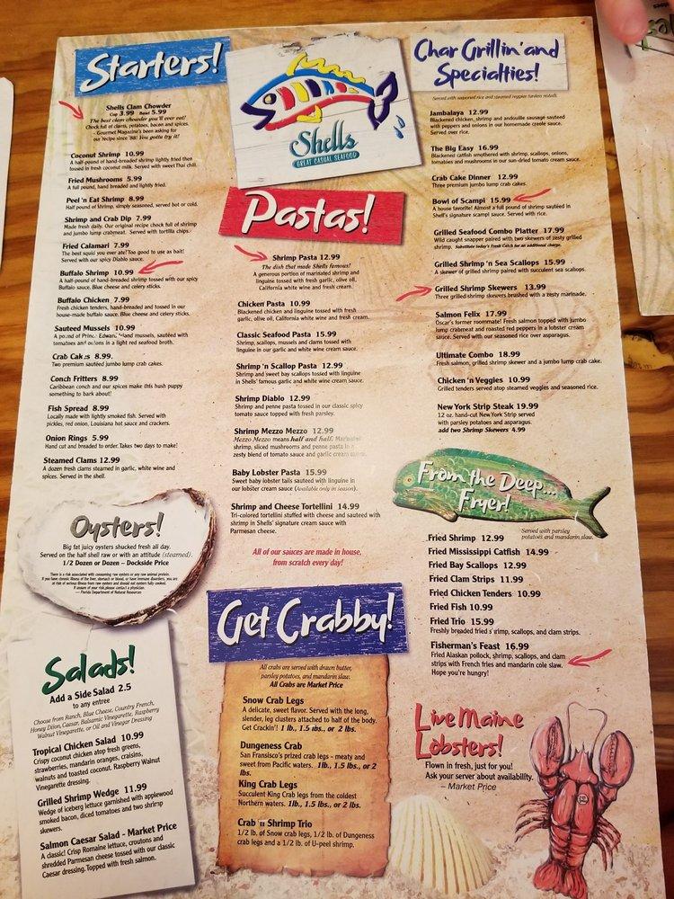Menu at Shells Seafood restaurant, Tampa, 202 S Dale Mabry Hwy