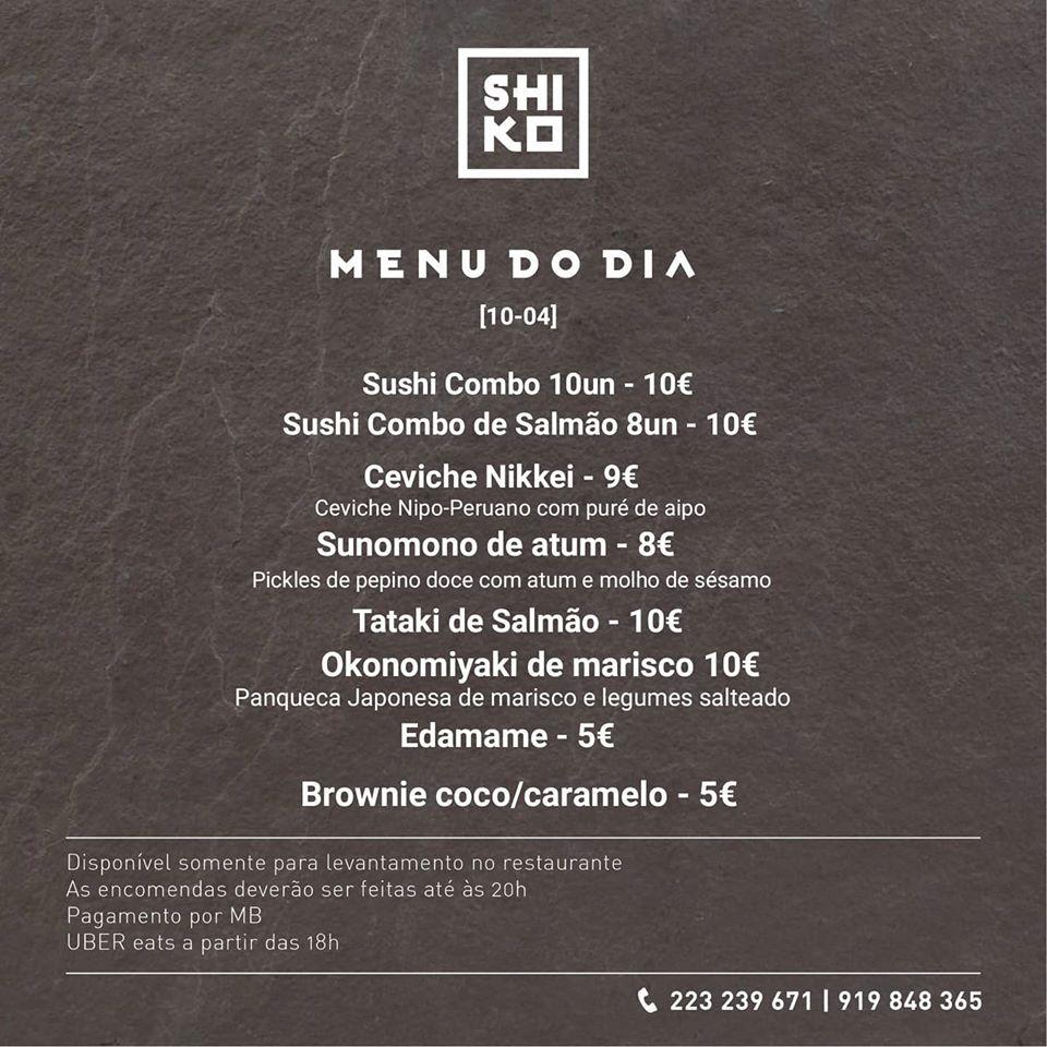 Menu at SHIKO - TASCA JAPONESA restaurant, Porto