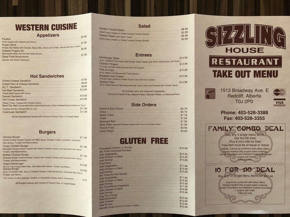 Menu at Sizzling House Restaurant, Redcliff