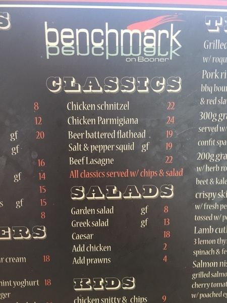 Carta del restaurante Benchmark on Booner, Hawks Nest, Cnr Booner