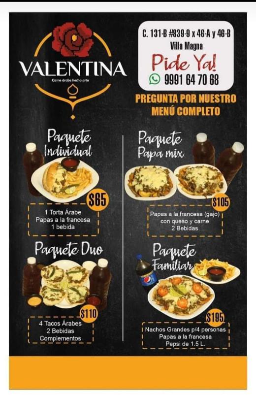 Menu at Valentina MID restaurant, Merida
