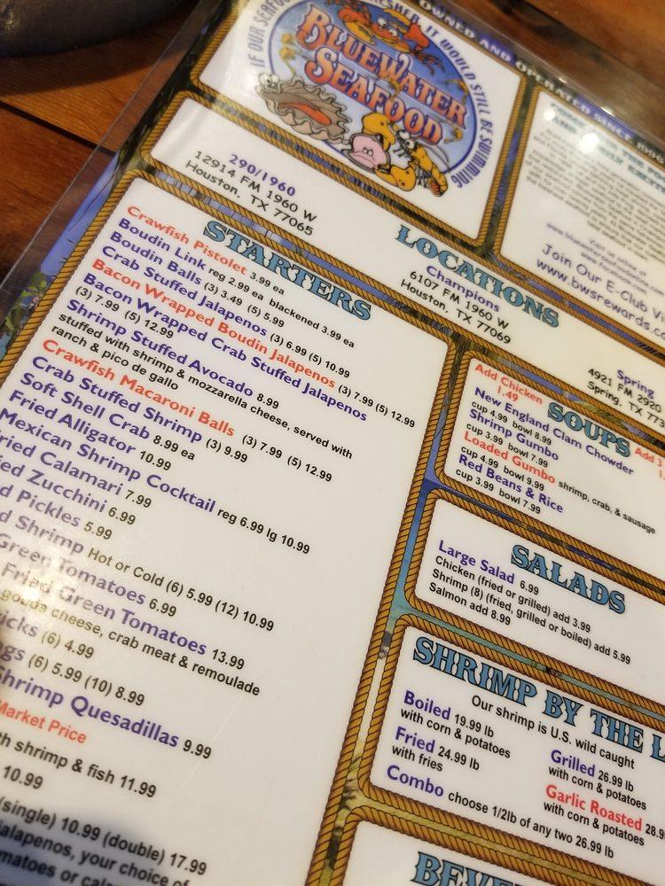 Menu at Bluewater Seafood restaurant, The Woodlands, FM 2920 Rd