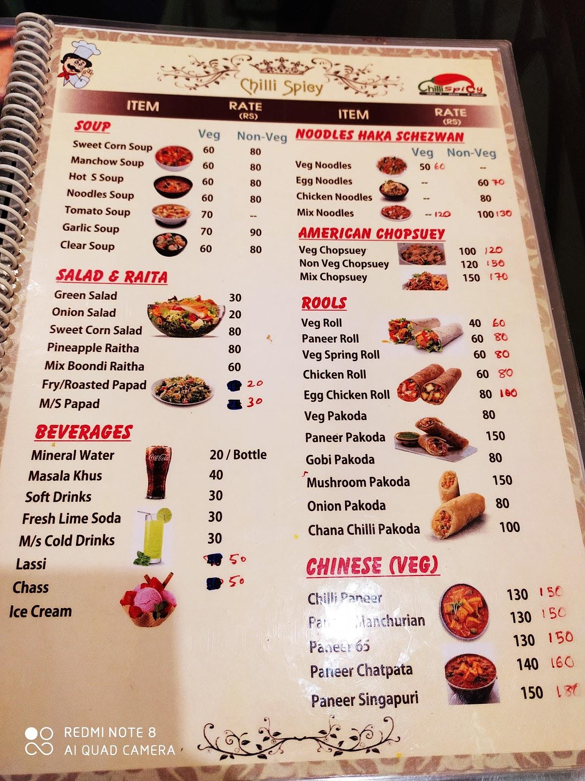 Menu at Chilli spicy, Bhubaneswar