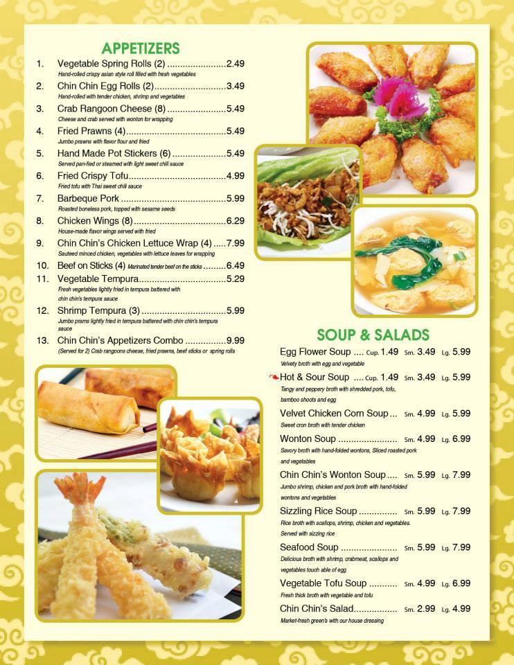 Menu at Chin Chin restaurant, Sparks
