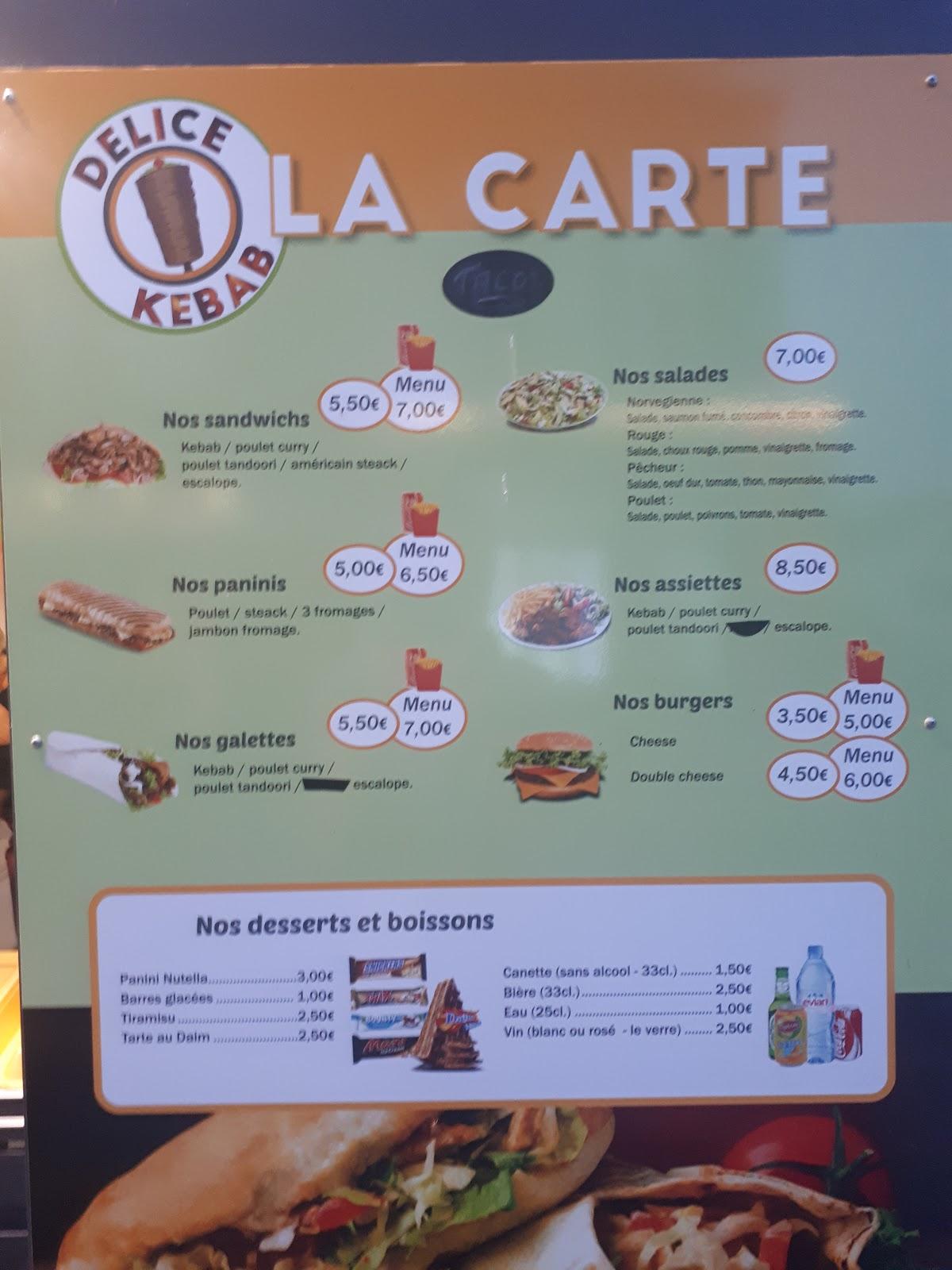 Menu at Delice Kebab restaurant, Bréhal