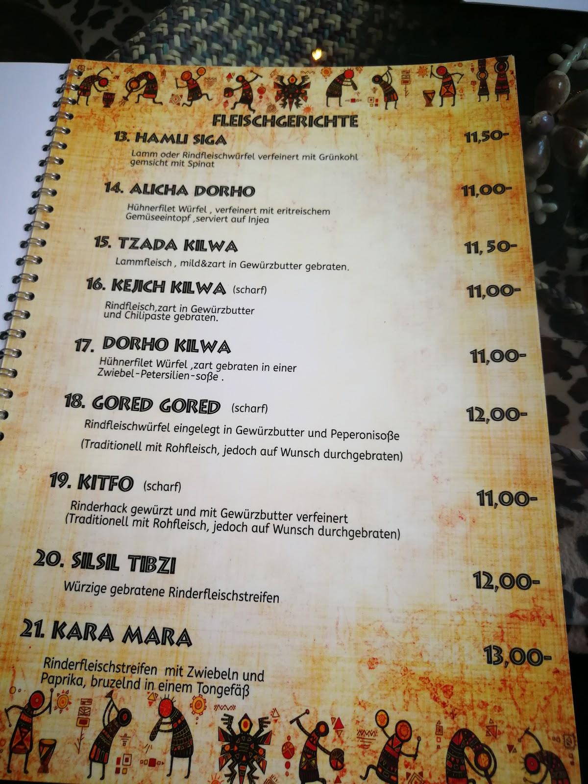 Speisekarte von Kilimanjaro restaurant, Frankfurt am Main