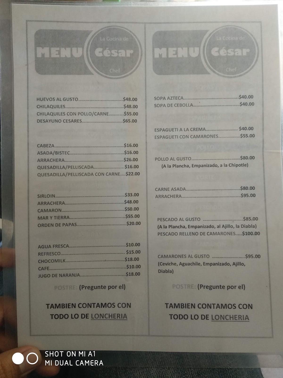 Carta del restaurante La Cocina De Cesar, Tepic