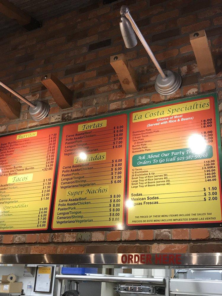 Menu at La Costa restaurant, Martinez