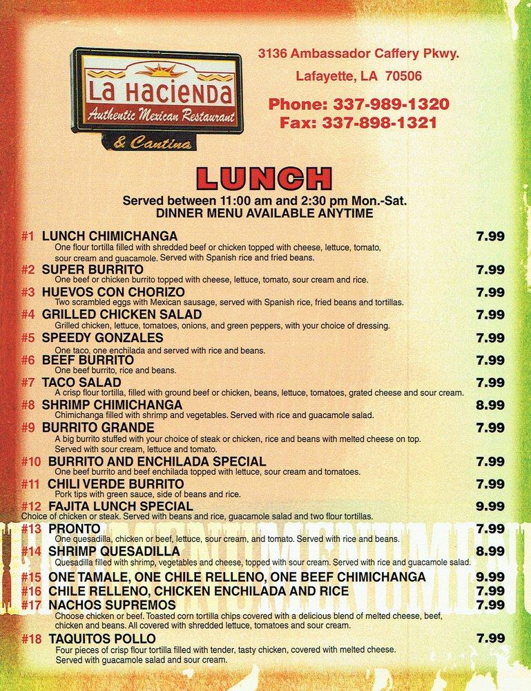 Menu at Hacienda Real Mexican Restaurant & Cantina, Lafayette, 3136 ...