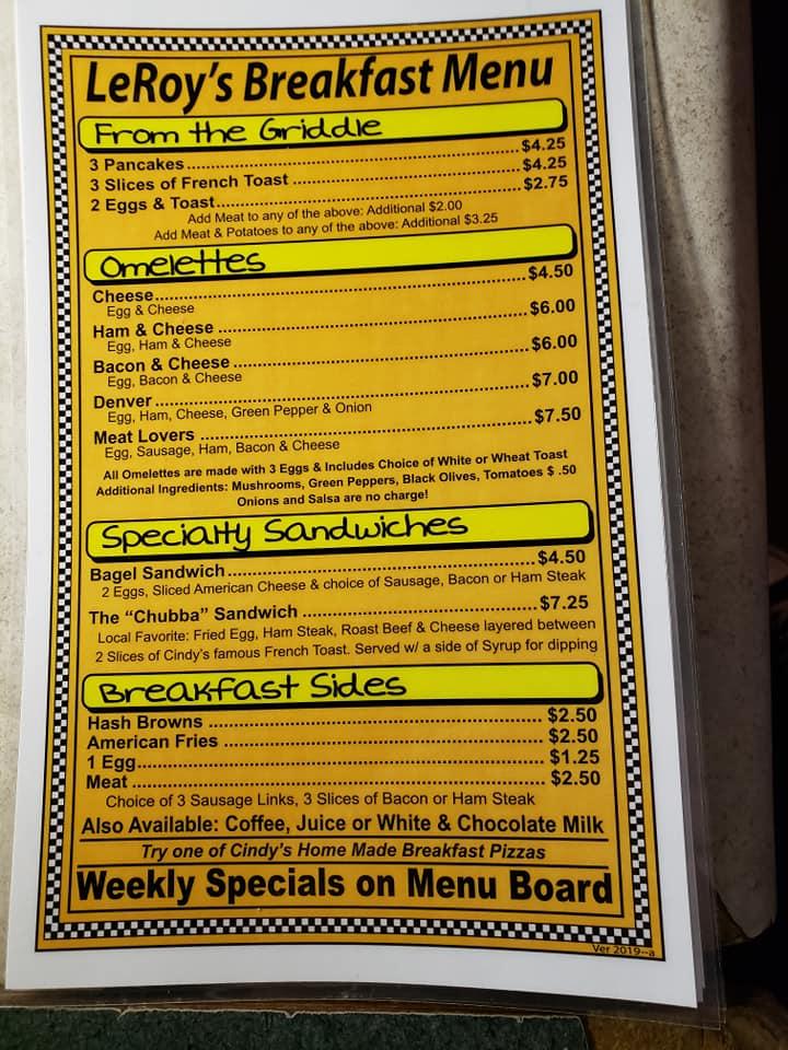 Carta de Leroy's Bar, Oshkosh