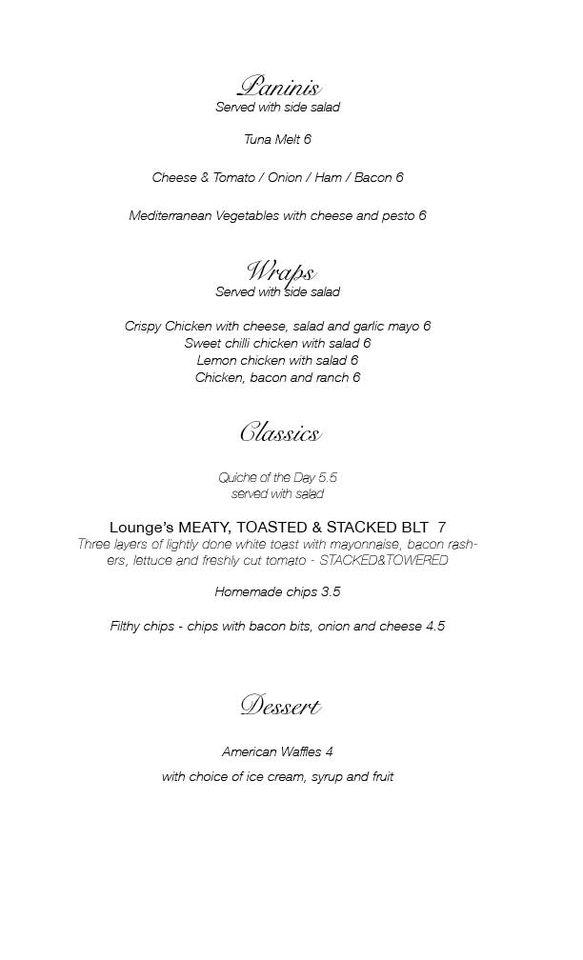 Menu at Lounge Coffee Bar & Cafe, Sheffield