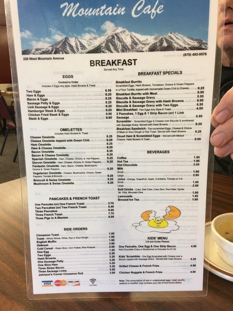 Menu at The Mountain Cafe, Fort Collins