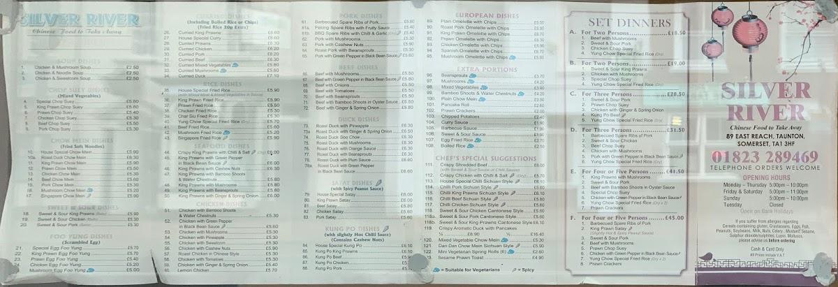 Menu at Silver River fast food, Taunton