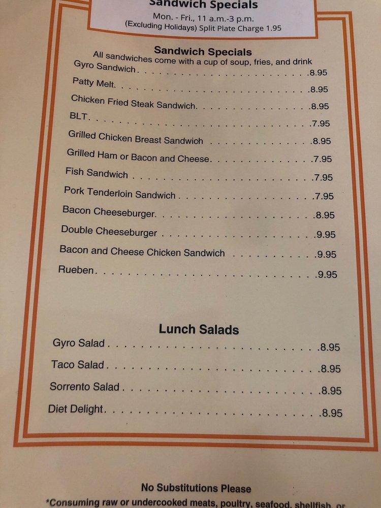 Menu at Sunshine Family Restaurant, Dubuque, 401 Central Ave