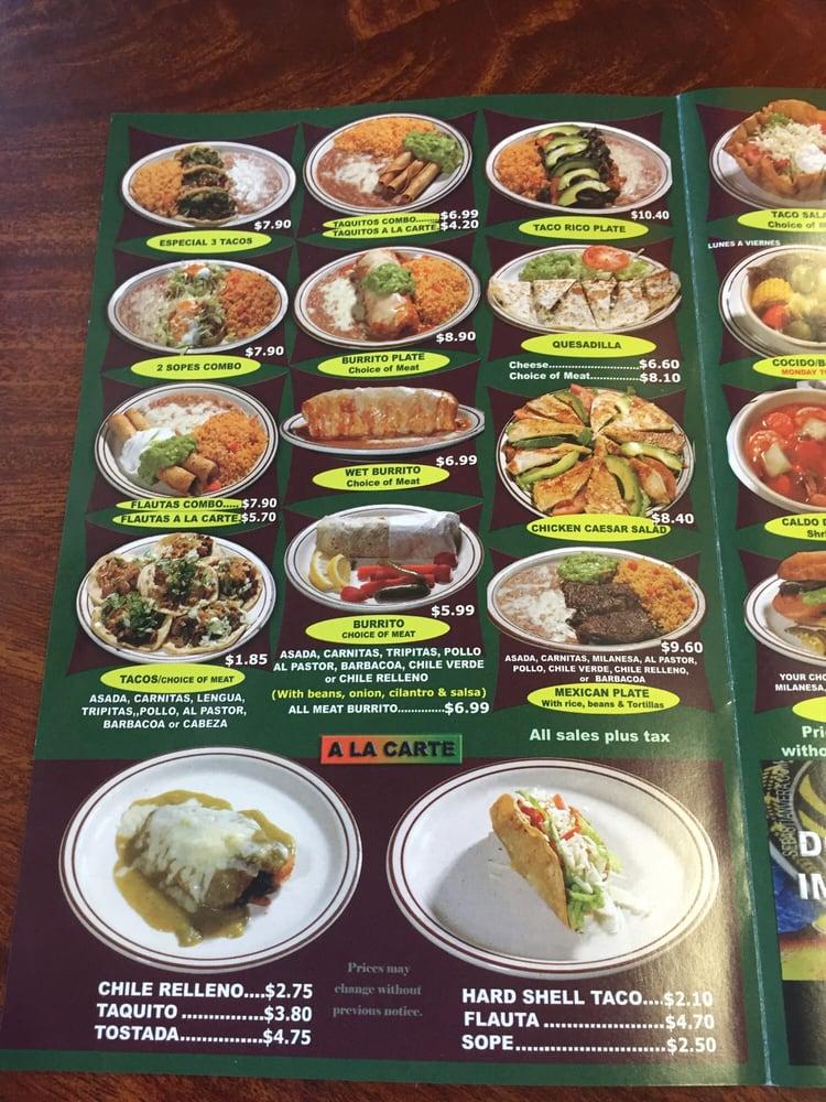 Menu at Tacos Don Nacho restaurant, Oklahoma City