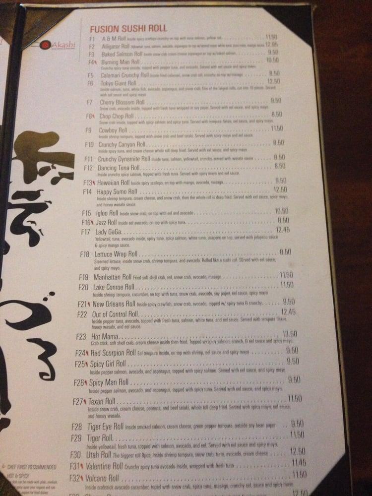Menu at Akashi restaurant, Conroe