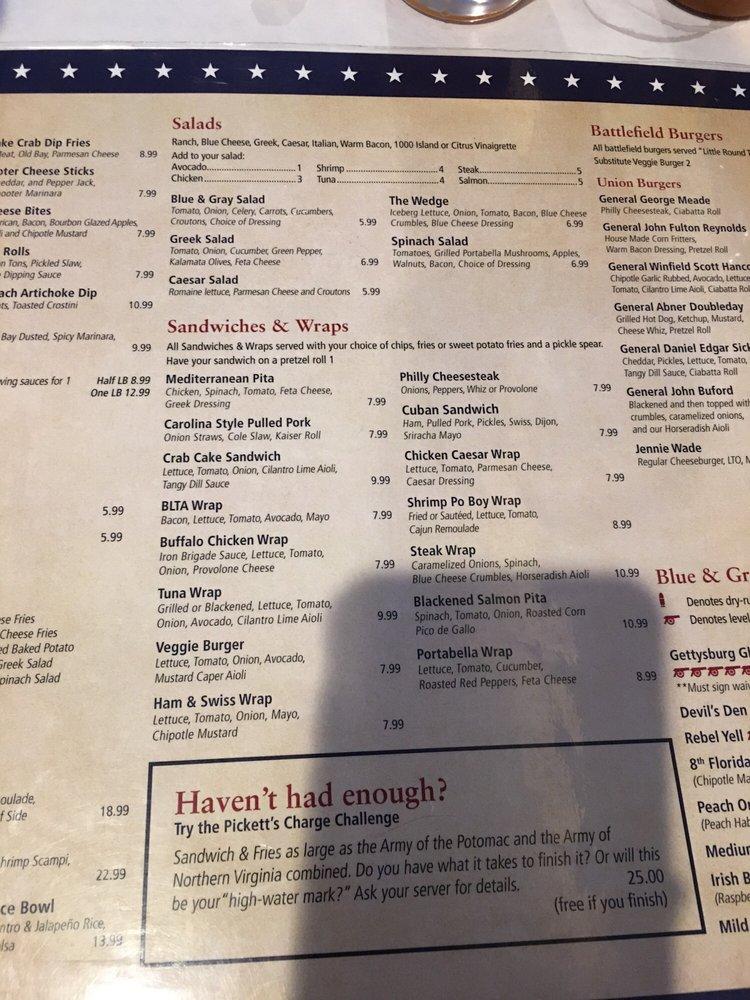 Menu at Blue & Gray Bar & Grill, Gettysburg