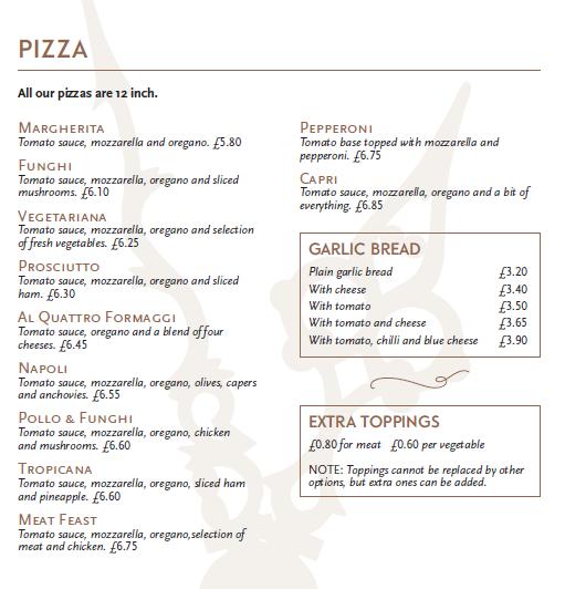 Menu at Capri @ The Vine restaurant, Wakefield