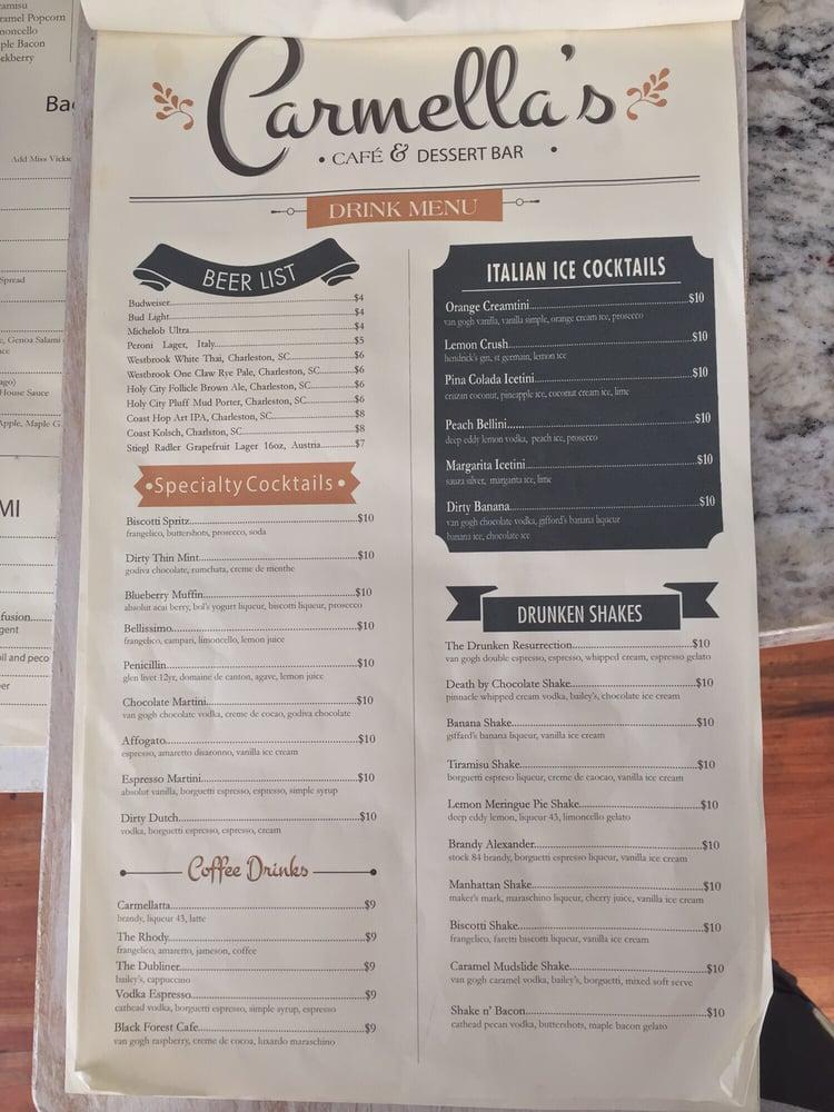 Menu at Carmella's Cafe and Dessert Bar, Charleston