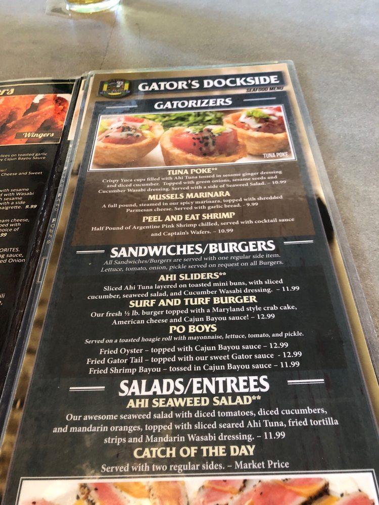 Menu at Gator's Portside Port Canaveral restaurant, Port Canaveral